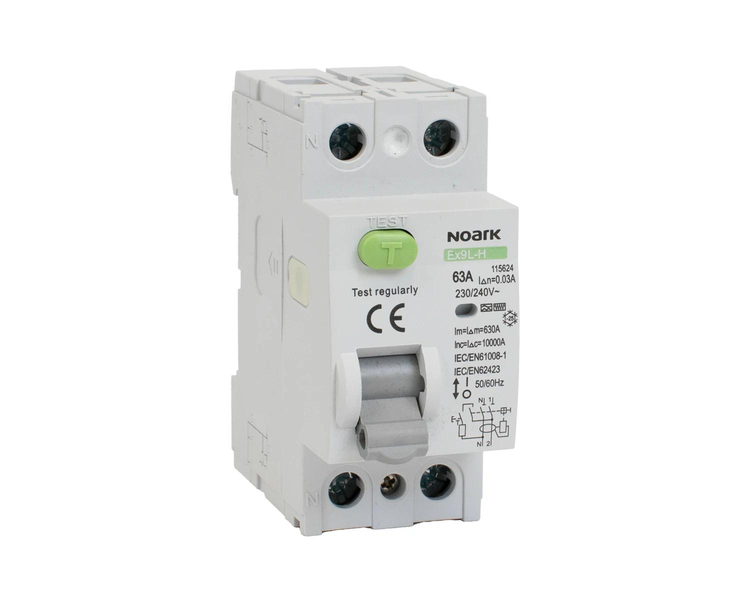 Intrerupator diferential RCCB 63A 2P 100mA 10kA Tip F - Noark Ex9L-H ...